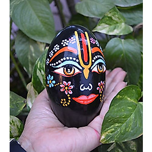Laddu Gopal Shaligram Stone with Beautiful Design Painted on it Black~I-5574