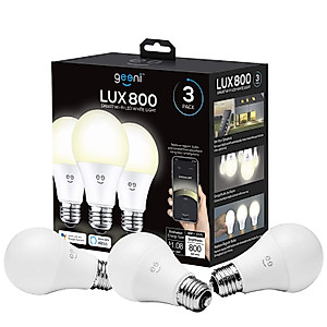 Geeni A19 (3 Pack) White LED Smart Light Bulbs, Dimmable, Works with Alexa and Google Home, Requires 2.4GHz Wifi