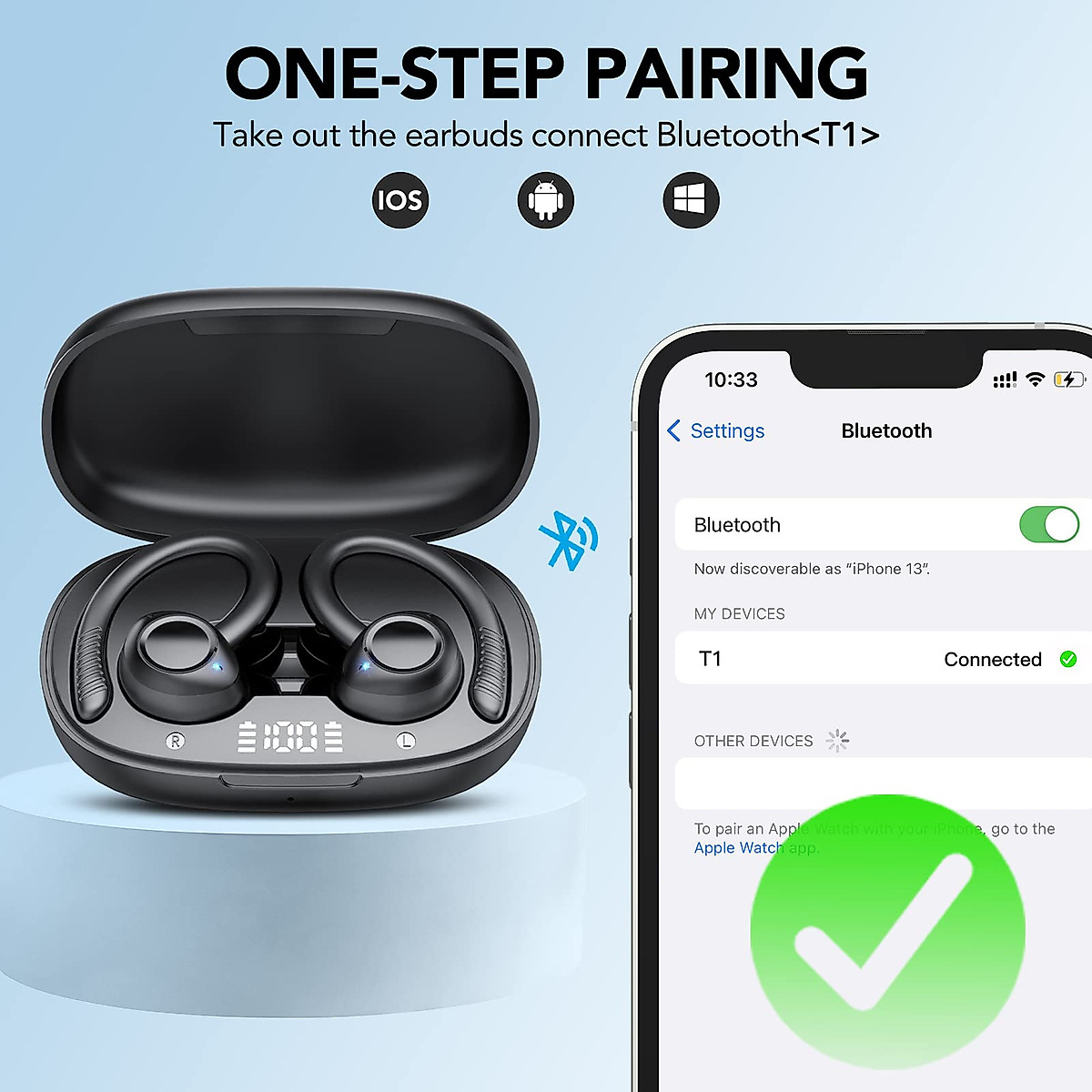 taobosec Bluetooth Headphones, Bluetooth Earbuds, HiFi Stereo Sound, Bluetooth 5.1, IPX7 Waterproof, 50 Hours Playtime with Charging Case, Suitable for Work, Games