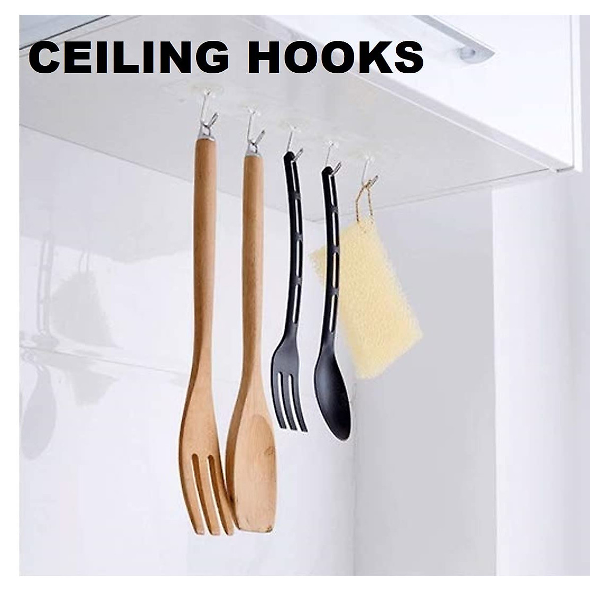 QUALIALL 40pcs Heavy Duty Adhesive Hooks for Damage-Free Hanging - Transparent Plastic Hangers for Ceilings and Walls