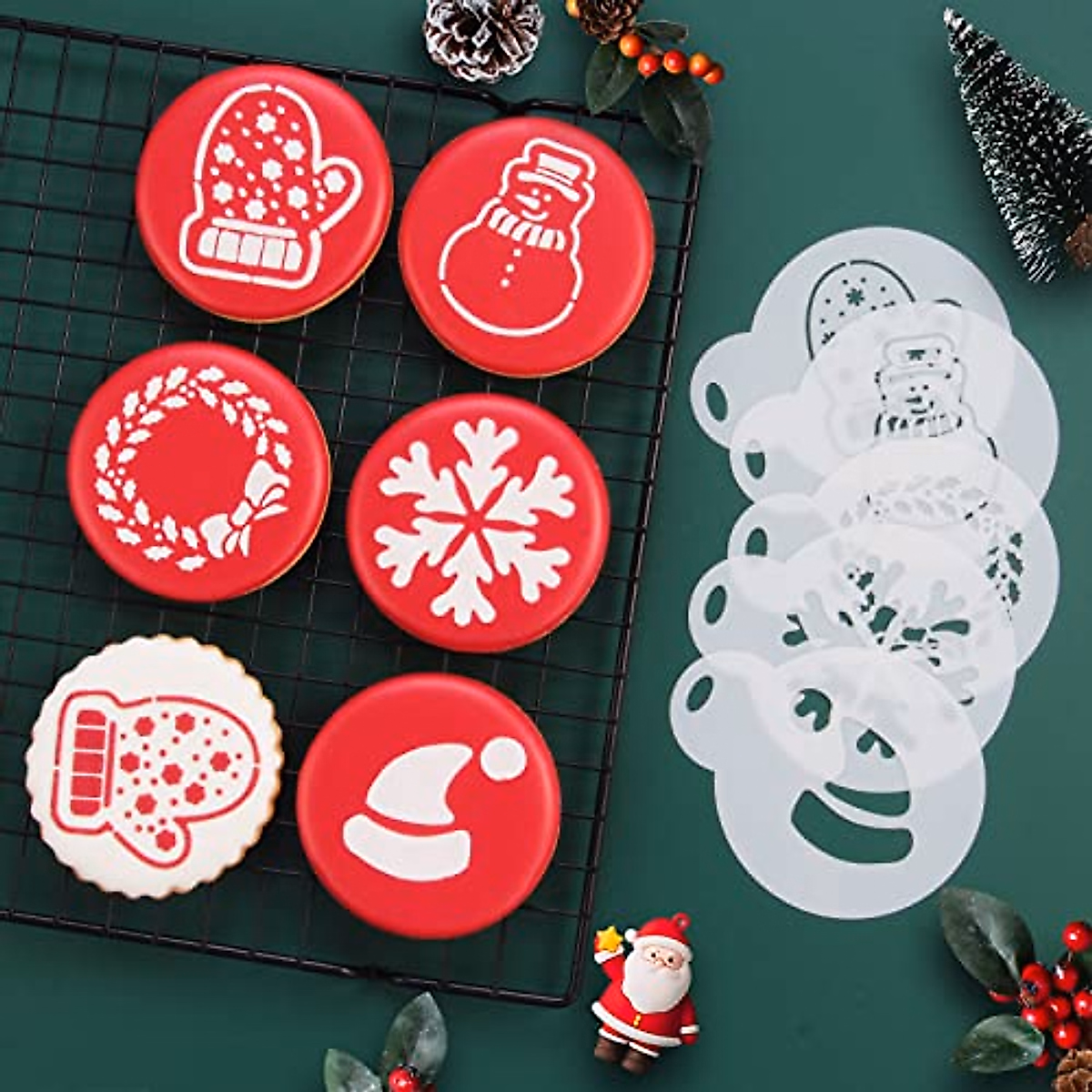 SurgeHai Round Cookie Cutter Set of 12, With 5 PCS Cookie Stencil for Decorating Christmas Cookie, Bonus 50 PCS Burger Patty Paper for Separating Burger Patty, Cookies