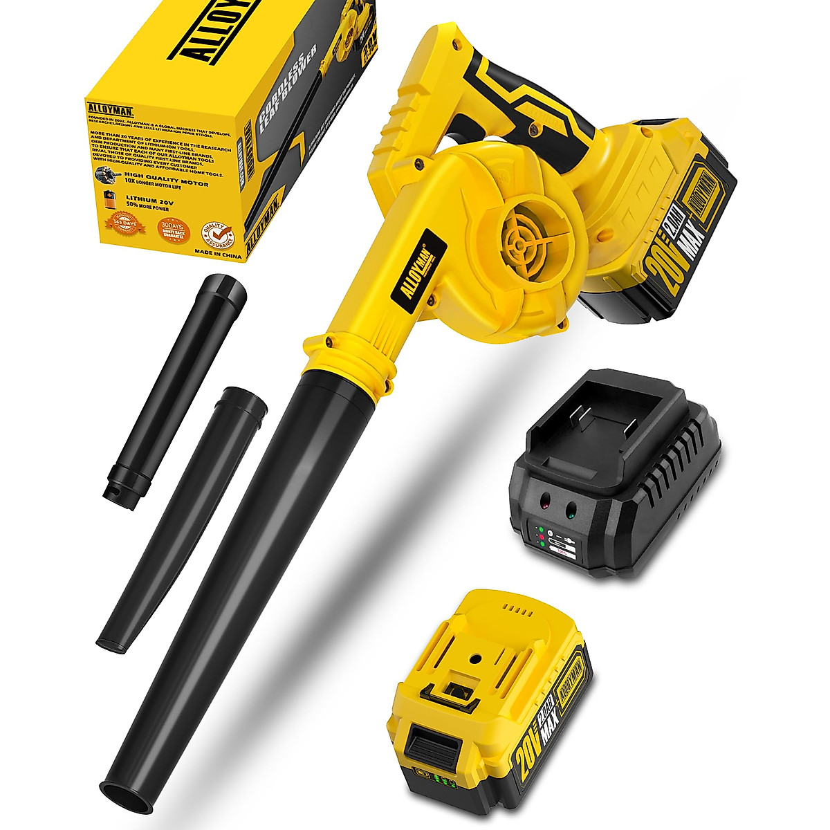 Alloyman Leaf Blower, 20V Cordless Leaf Blower, with 4.0Ah Battery & Charger, 2-in-1 Electric Leaf Blower & Vacuum for Yard Cleaning/Snow Blowing.
