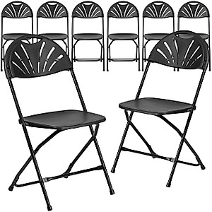EMMA + OLIVER 8 Pack 650 lb. Capacity Black Plastic Fan Back Folding Chair