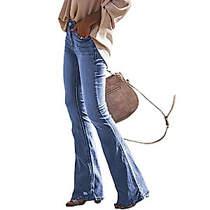 Sidefeel Women Flare Jeans Bell Bottom Mid Rise Denim Pants Size 16 Blue
