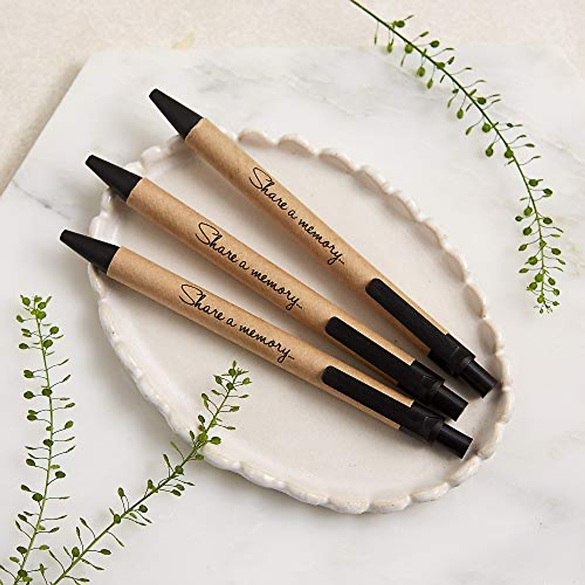 ANGEL & DOVE Set of 3 Kraft 'Share a Memory' Ballpoint Funeral Remembrance Pens - for funeral memory condolence book or recording special memories in a journal