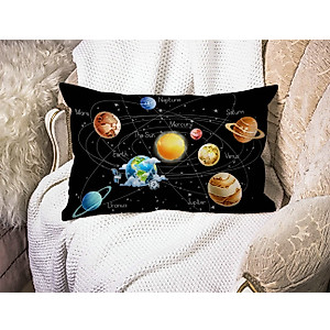 Throw Pillow Cover Solar System Planets Stars and Milky Way Galaxy Space Decorative Pillow Case Home Decor 20x12 Inches Pillowcase Jcp177