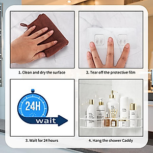 ALAHUGYEF 12 Pcs Adhesive Sticker Hooks for Shower Caddy, Adhesive Sticker Replacement Hook for Corner Shower Shelve, Strong Sticky Heavy-Duty Wall Adhesives Transparent for Bathroom Soap Holder