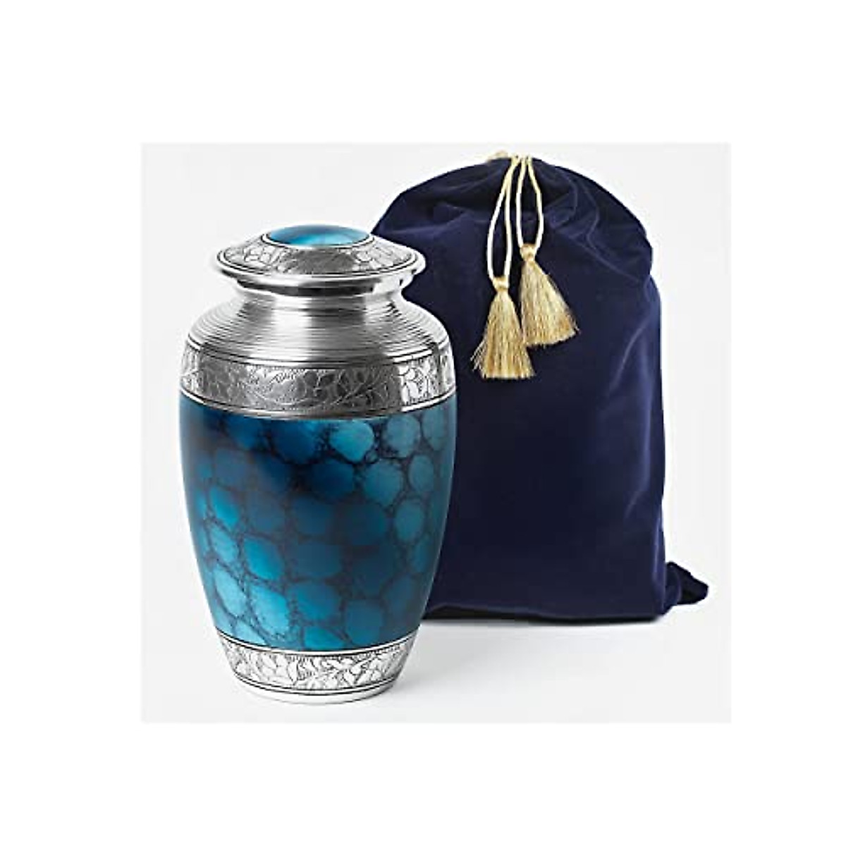 Eternal Memory Cremation Urn for Ashes, Blue Moonstone Urn Large/Adult, Funeral Burial Urns with Velvet Bag for Human Ashes.