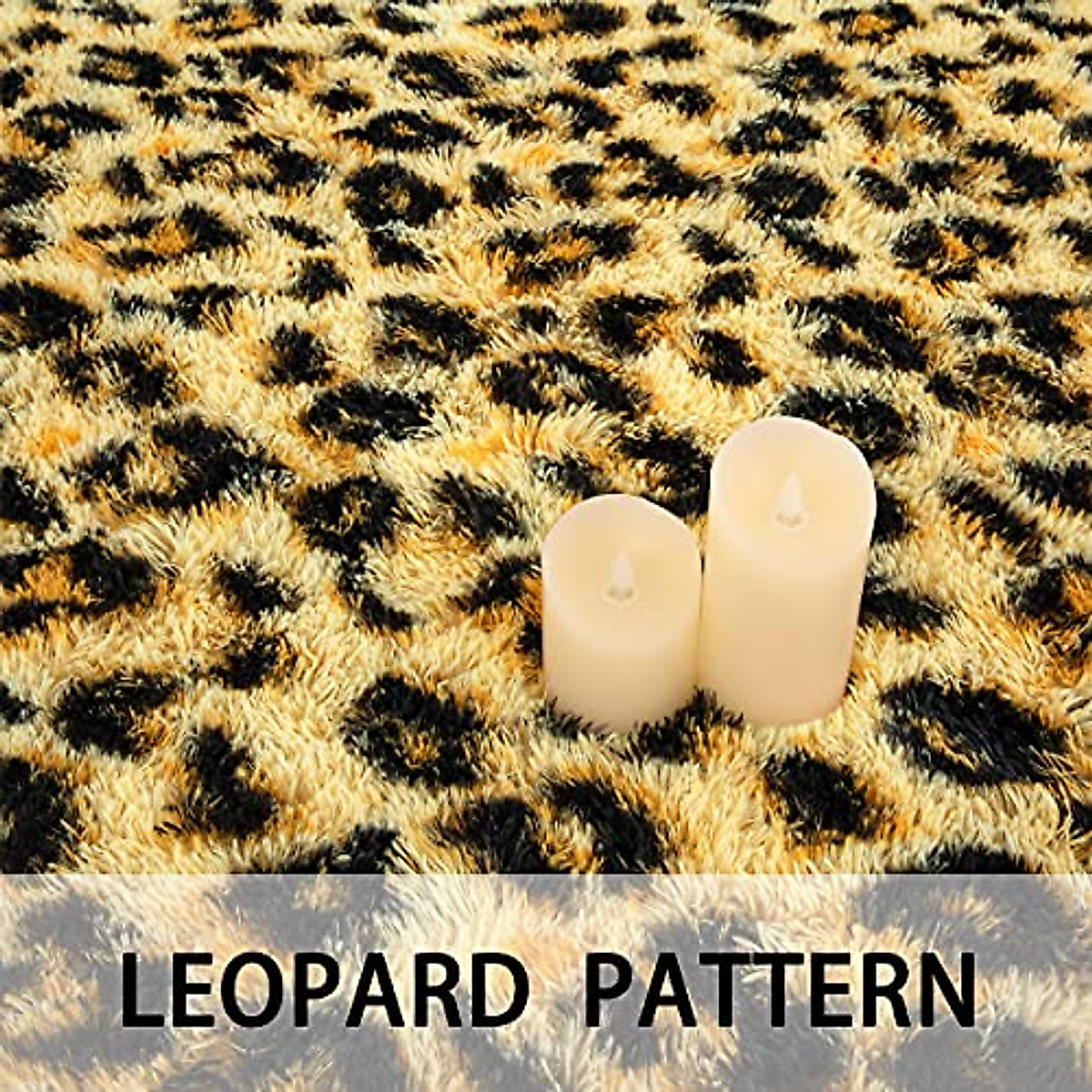 ECOBER Premium Fluffy Leopard Print Rug, Shaggy Leopard Rugs for Bedroom Living Room Kids Western Home, Soft Decorative Animal Printed Carpet, 4x6 Feet Khaki Black