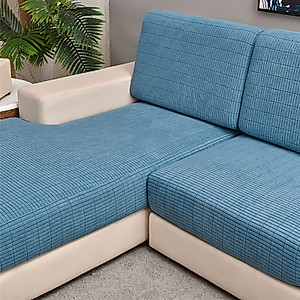 Stretch Chaise Cushion Covers for L Shape Sofa Chaise Lounge Sectional Sofa Slipcover, 1/2/3/4 Seat Sofa Cover Anti Slip Furniture Protector Loveseat U Shape Couch Cover (Blue Chair(1pcs))