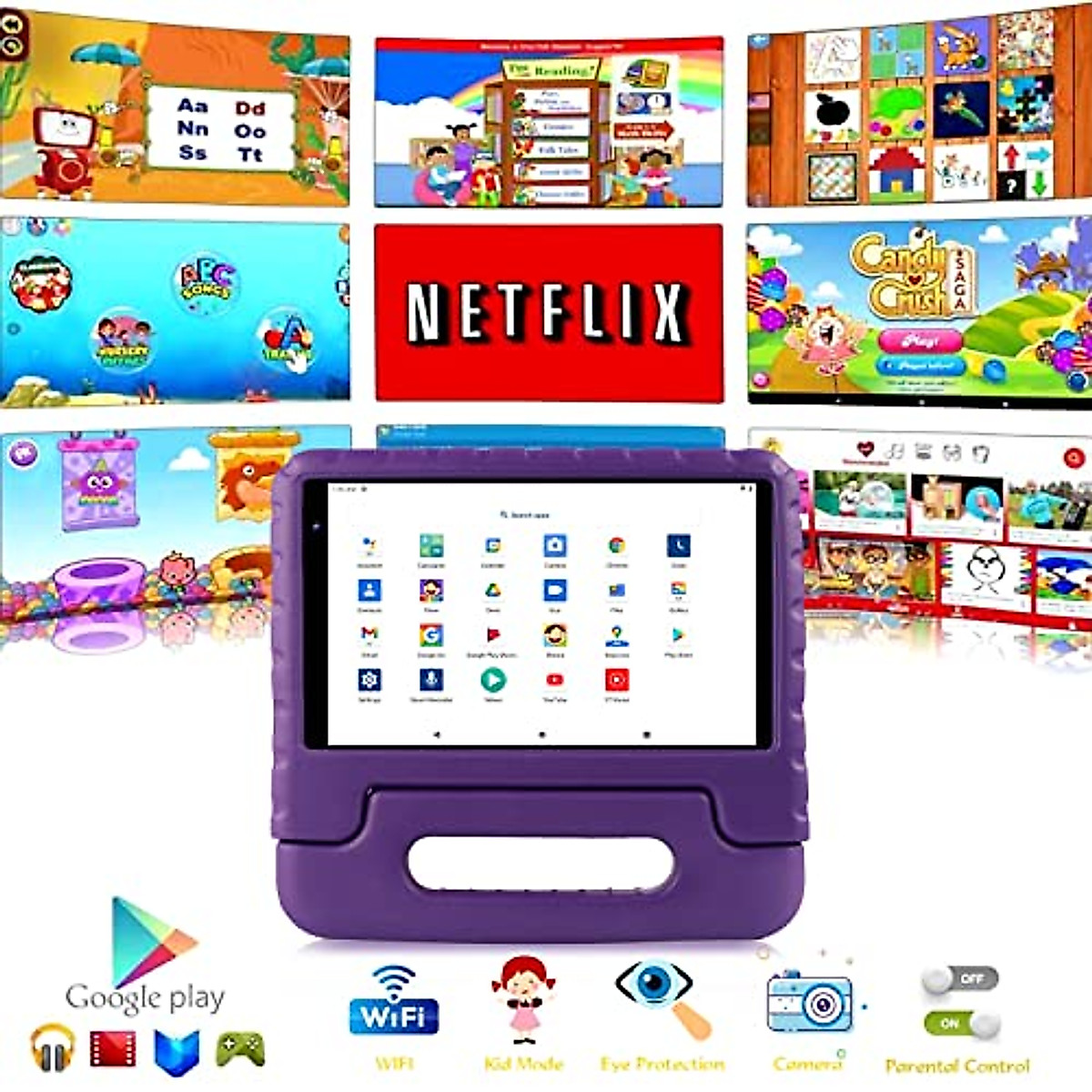 WOZIFAN Kids Tablet 8 Inch, Android 11 Tablet for Kids, Eye Protection Screen, Parental Control, Educational Game, Toddler Tablet with Quad Core 2GB + 32GB, Dual Camera, WiFi, Kid Proof Case - Purple