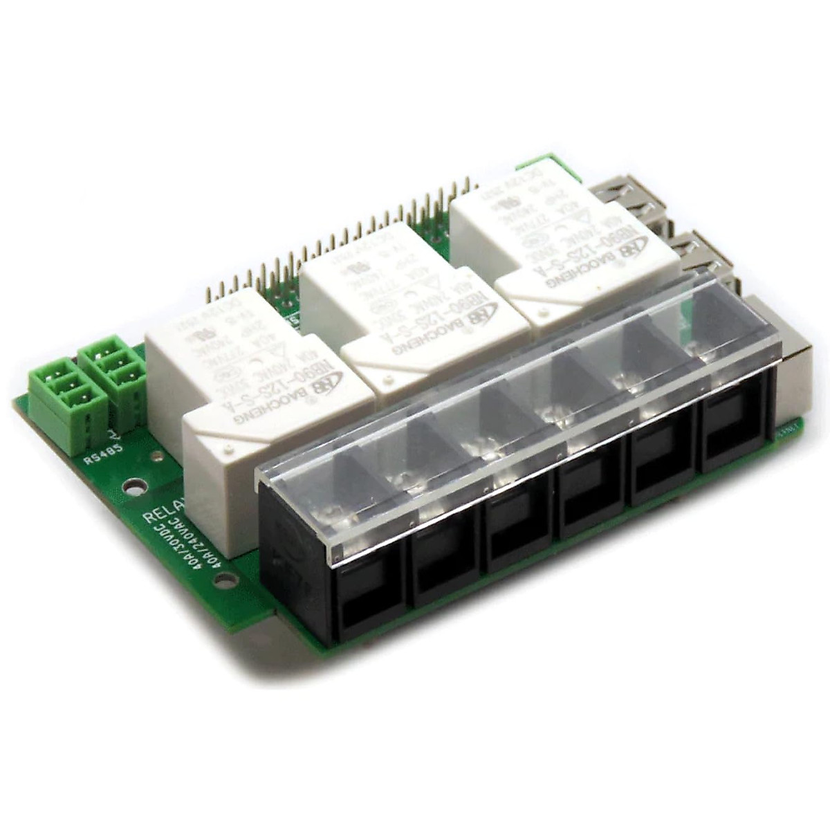 Three 40A/240V Relays RS485 Daisy-channable HAT for Raspberry Pi