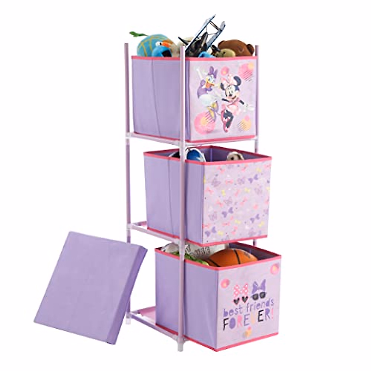 Idea Nuova Disney Minnie Mouse 3 Tier Fabric Storage Organizer with 3 Cubes and Removable Lid