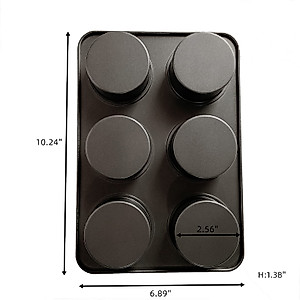 Elesinsoz 6 Cup Straight Edge 2.6 inch Muffin Cupcake Pan Nonstick Whoopie Pie Egg Frittata Cornbread Quiche Cheesecake Biscuit Cake Baking Tin Tray Mold for Toaster Oven Air Fryer