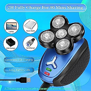 Head Shaver for Bald Men,5 in 1 Bald Head Shavers for Men Cordless,Waterproof Wet/Dry 5 Head Mens Electric Razor for Head Face Shaving, USB Mans Grooming Kit Rechargeable,Rotary Shaver Gift for Men