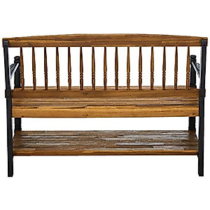 Christopher Knight Home Eddie Indoor Farmhouse Acacia Wood Bench with Shelf, Teak and Black Finish