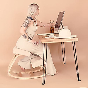 Sleekform Ergonomic Kneeling Chair - Home Office Rocking Desk Stool for Active Sitting - White Comfortable Cushions Wood
