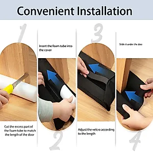 Marwood Under Door Draft Stopper 30-38" Adjustable Wind Stopper for Door & Window, Foam Door Sweep Air & Noise Blocker for Bottom of Doors Double Side Seal - Black