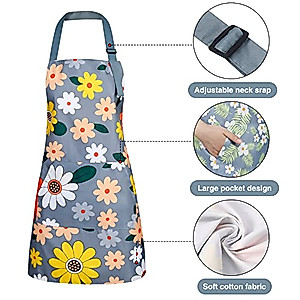 BOUMUSOE 3 Pack Floral Aprons with Pocket, Blooming Womens Aprons Waterproof Adjustable Cooking Aprons for Kitchen Gardening and Salon