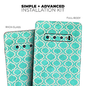 DesignSkinz Teal and White Bubble Morrocan Pattern Protective Vinyl Decal Wrap Skin Cover Compatible with The Samsung Galaxy S20 (Screen Trim & Back Glass Skin)