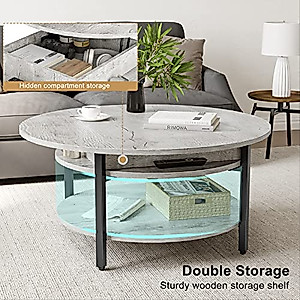 FABATO Round Lift Top Coffee Table, 33.45’’ Circle Coffee Table with Storage for Living Room Reception Room, Farmhouse 2 Tier Large Round Dining Table, Wood