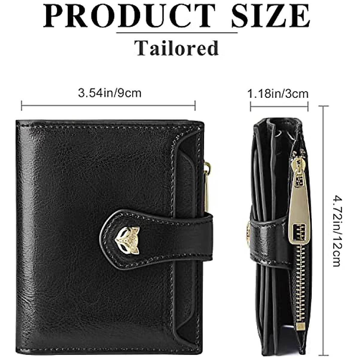 FOXLOVER Small Leather Wallets for Women Ladies RFID Blocking Bifold Zipper Pocket Wallets with ID Window (Black)
