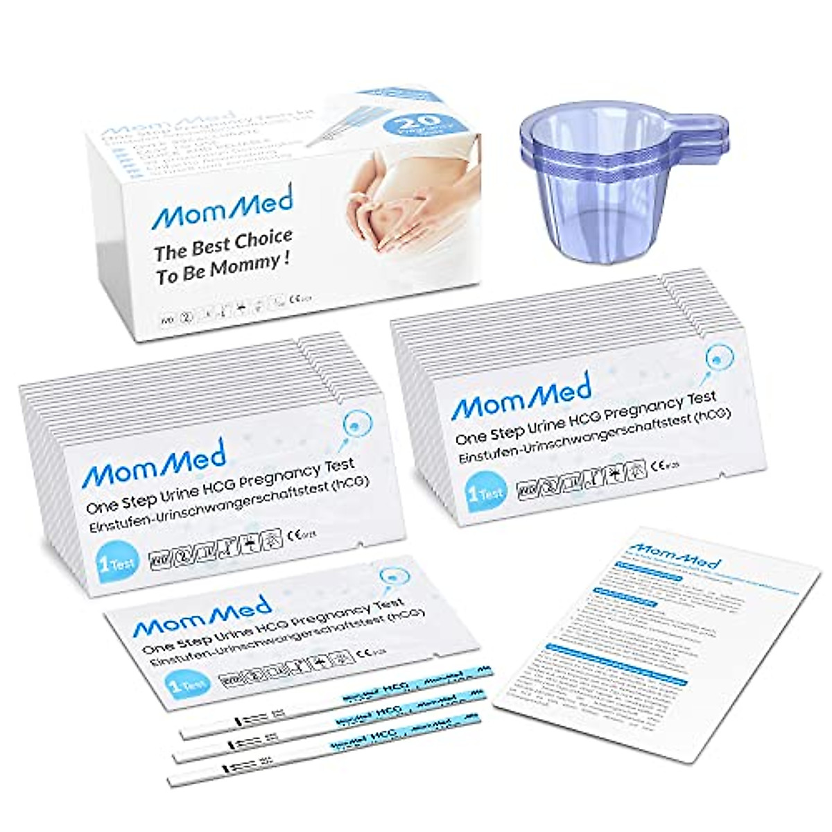 MomMed Pregnancy Test, 20-Count Pregnancy Test Strips, HCG Test Strips Pregnancy with 20 Urine Cups, Over 99% Accurate Early Detection of Pregnancy, Early Pregnancy Tests, Pregnancy Test Kit