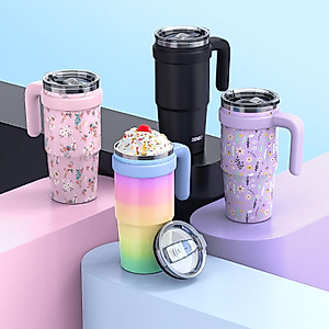 Zenbo 24 oz Insulated Cup with Handle,Silicone Boot,Leak-Proof Lid, Double Wall Vacuum Tumbler-Ideal For Cold/Hot Drinks,Travel Coffee Mug