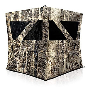 SereneLife Two Person Hunting Blind - Water Resistant Durashell Plus Hunting Ground Blind Tent Pop Up Blinds for Hunting w/Shadow Guard, Polyester Fabric, Includes Carry Bag/Tie-Down Cords - SLHT49