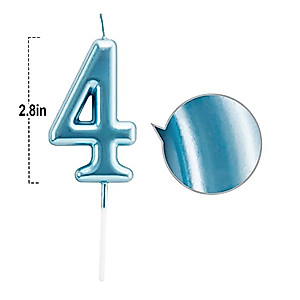 Birthday Candle Blue Happy Birthday Number Candles for 4th Cake Topper Decoration for Party Kids Adults Numeral 4