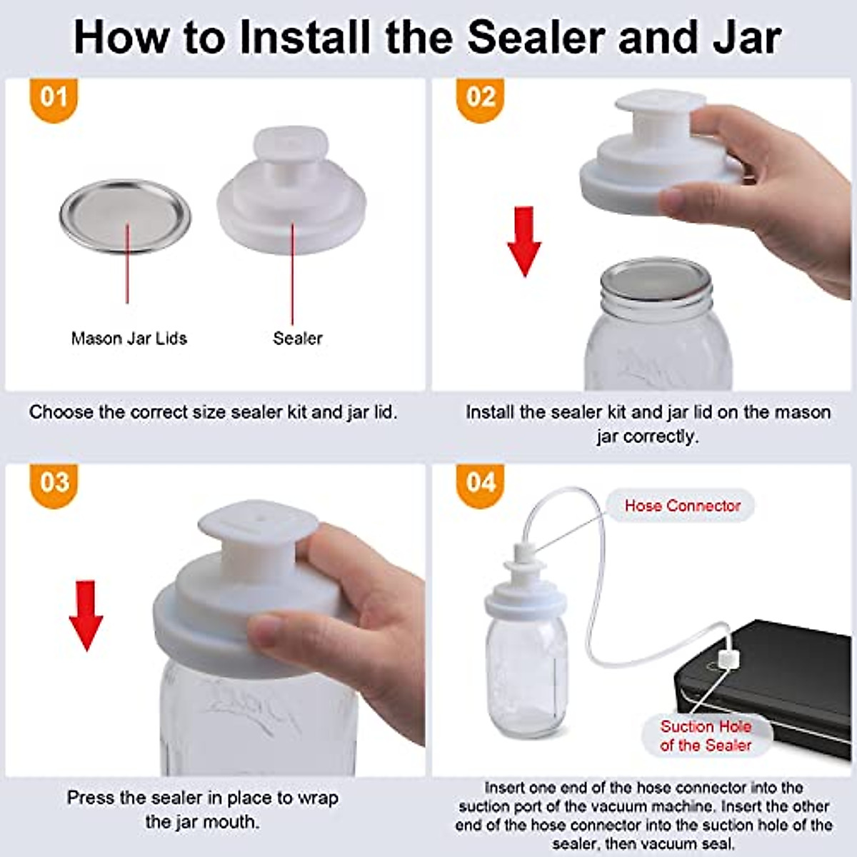 Liwin Jar Sealer and Accessory Hose Kit Compatible with Foodsaver Vacuum Sealer, Vacuum Sealer Kit for Regular & Wide-Mouth Mason Jar, Jars Sealing Hood with Hose and Jar Lids for Food Storage (White)