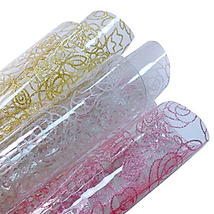 Shalun 12 pcs/Pack A4 Floral Printed Glitter Faux Leather Fabric Sheets Rainbow Gold Rose Flower Pattern Glossy Mirror Transparent PVC Vinyl for Cricut Maker Jewelry Making 8x12 inch