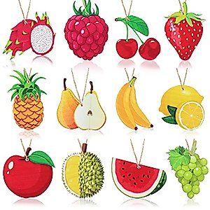 36 Pcs Tutti Frutti Wooden Hanging Ornaments Tropical Fruit Hanging Decor Summer Party Supplies Hawaiian Party Decorations Strawberry Pineapple Cherry Watermelon Lemon for Birthday Luau Beach