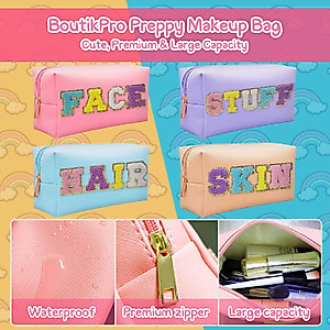 boutikpro 4PCS Premium Preppy Makeup Bag Set, Cute PU Travel Toiletry Bag for Women, Waterproof Preppy Patch Cosmetic Organizer Bag for Traveling Outdoors, Gift Ideal for Christmas Thanksgiving