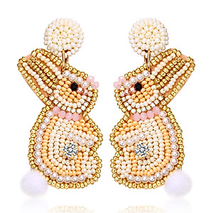 Easter Earrings Beaded Easter Bunny Earring for Women Handmade Cute Rabbit Drop Dangle Earrings Easter Holiday Jewelry Gifts (White Bunny)