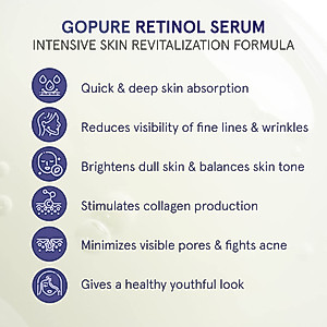 goPure Retinol Serum For Face - Anti-Aging Serum with Retinol for a Firmer, Lifted, and Youthful Look, Formulated with Green Tea and Vitamin E to Improve the Look of Dull, Uneven Skin - 1 fl oz