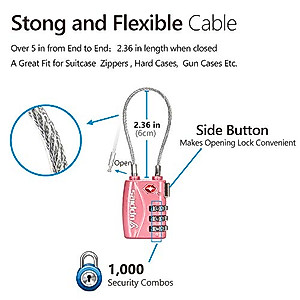 TSA Approved Luggage Locks, Easy Re-settable Combination Backpack Lock, Travel Lock for Suitcase, 1,2 & 4 Pack (Pink 2 Pack)