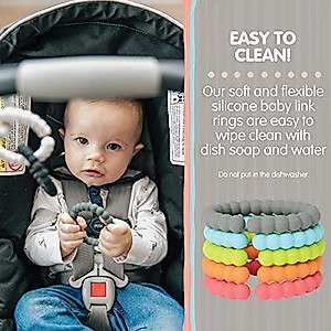 Chewbeads - Silicone Baby Links, Multi Use Baby Toy Rings - Attach Toys & Teethers to Stroller, Car Seat & More - Medical Grade Silicone, BPA Free & Phthalate Free - Includes 5 Colorful Baby Rings