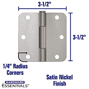 Hardware Essentials 854323 Smooth Corner Squeak-Proof Door Hinges, 3-1/2 inch, 3-1/2", Satin Nickel, 3 Pieces