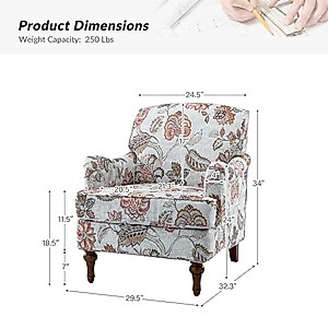 HULALA HOME Modern Accent Chair with Retro Wood Legs, Comfy Upholstered Armchair with Removable Cushion, Floral Design Single Sofa Chair for Living Room Bedroom Office, Pink