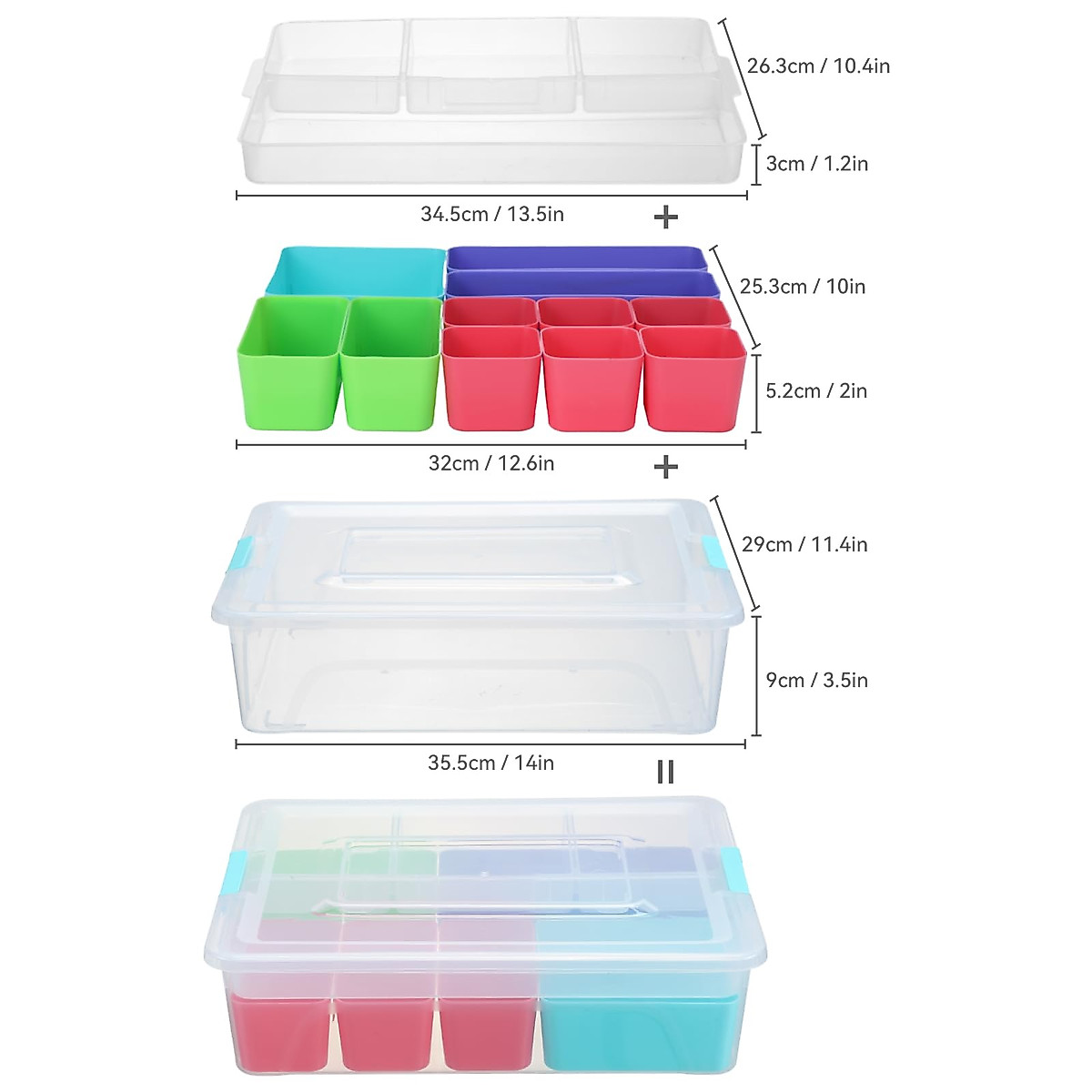 novelinks 10 QT Clear Plastic Dividing Storage Box with 11 Compartments Removable Storage Bin with Lid - Plastic Craft Storage Organizer Storage Compartment Container (1 Pack-10 QT)