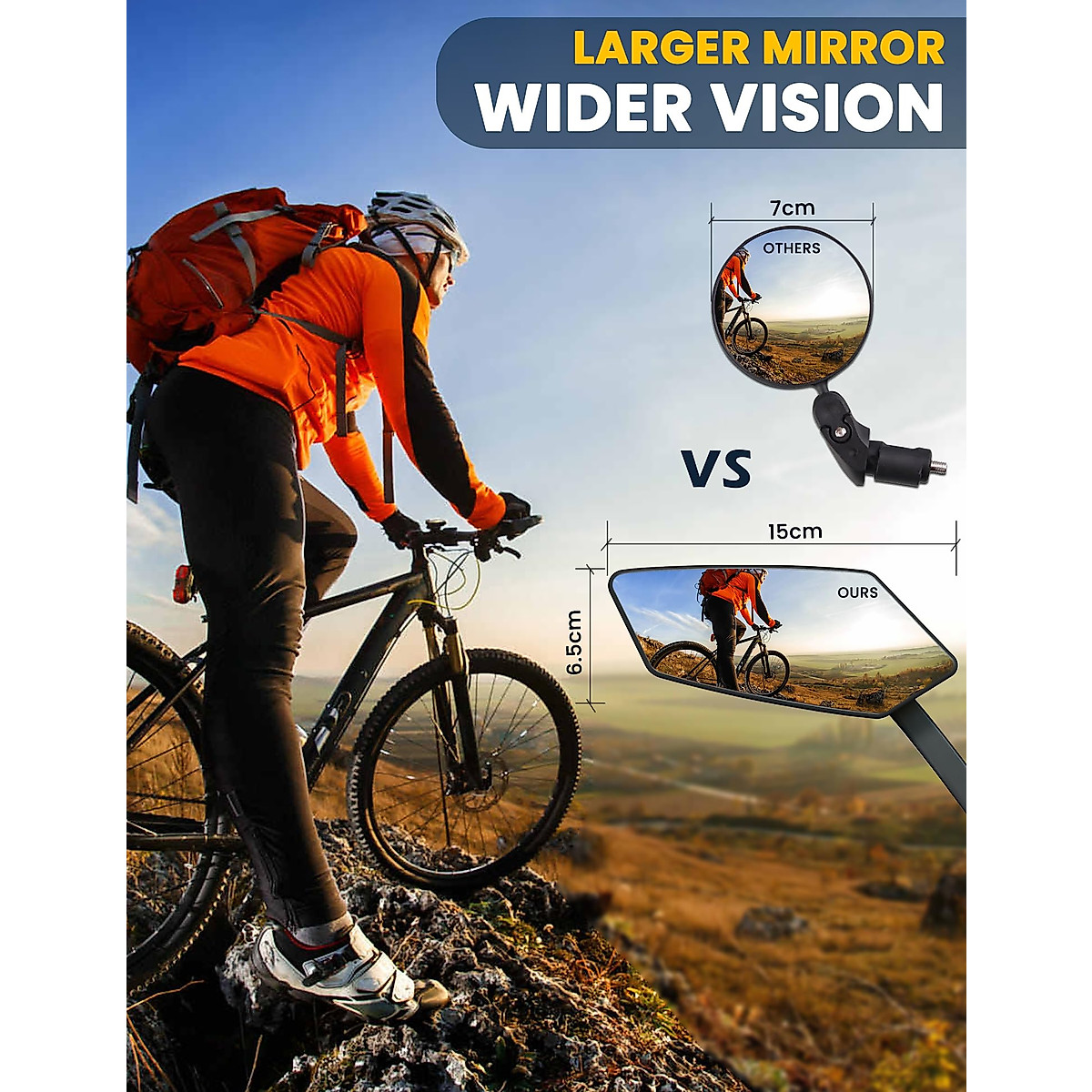 ROTOPATA Bike Mirror Handlebar Mount 1 Pair, 360° Adjustable HD Scratch Resistant Glass Lens, Safe E-Bike Mirror, 21-32mm Handlebar, Bicycle Mirrors Accessories for Ebike Mountain Road Bike Scooter