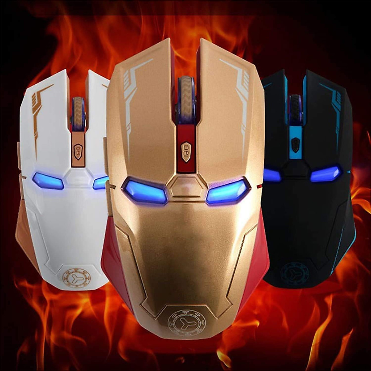 Fitzladd Gaming Wireless Mouse, Six-Button Silent Iron Man Mouse 2.4G with USB Nano Receiver for Laptop and PC (Gold)
