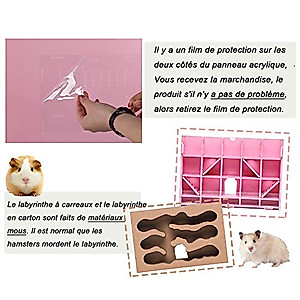 Nynelly Hamster Cage,Transparent Durable Small Animal Cage and Habitats House,Include Hamster Maze,Exercise Wheel, Water Bottle, Hamster Hideout, Food Bowl,Pink,13" L x 11.4" W x 11.4" H