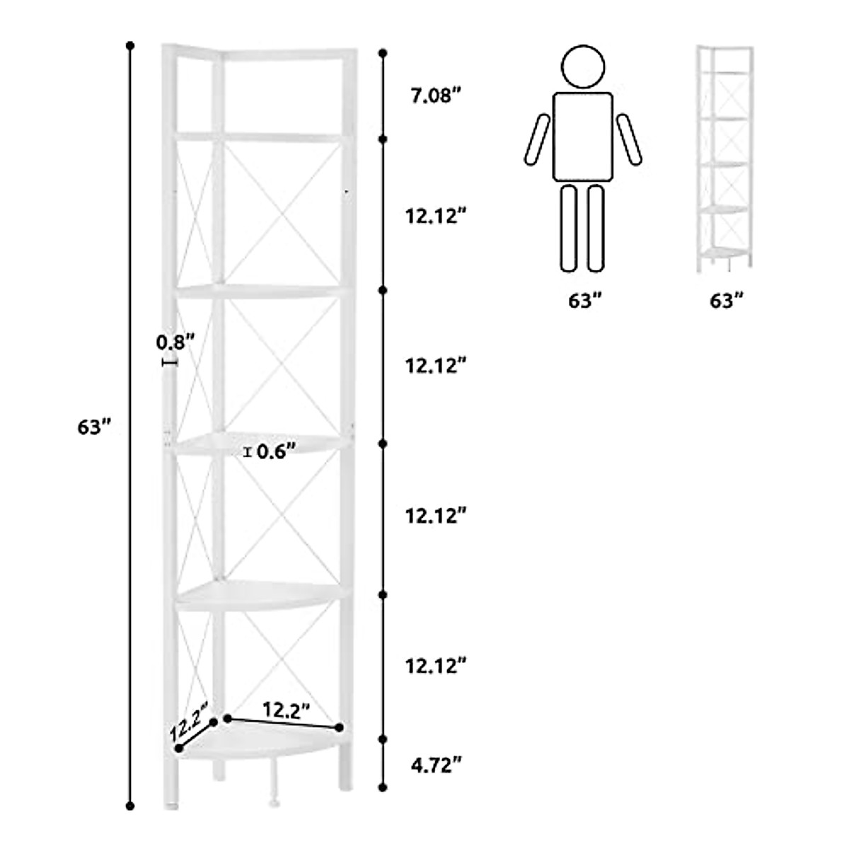 Fiona's magic 5-Tier Corner Shelf Stand, Tall Corner Bookshelf Corner Plant Stand, Corner Storage Shelves for Living Room, Home Office, Small Space, White