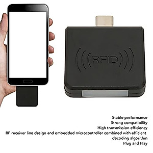 Mobile Phone Card Reader, Portable Contactless Smart Card Reader, 0.2s Fast Card Reading, 125Khz RFID ID Card Reader with USB Interface Support PC Phone Tablet(Black)