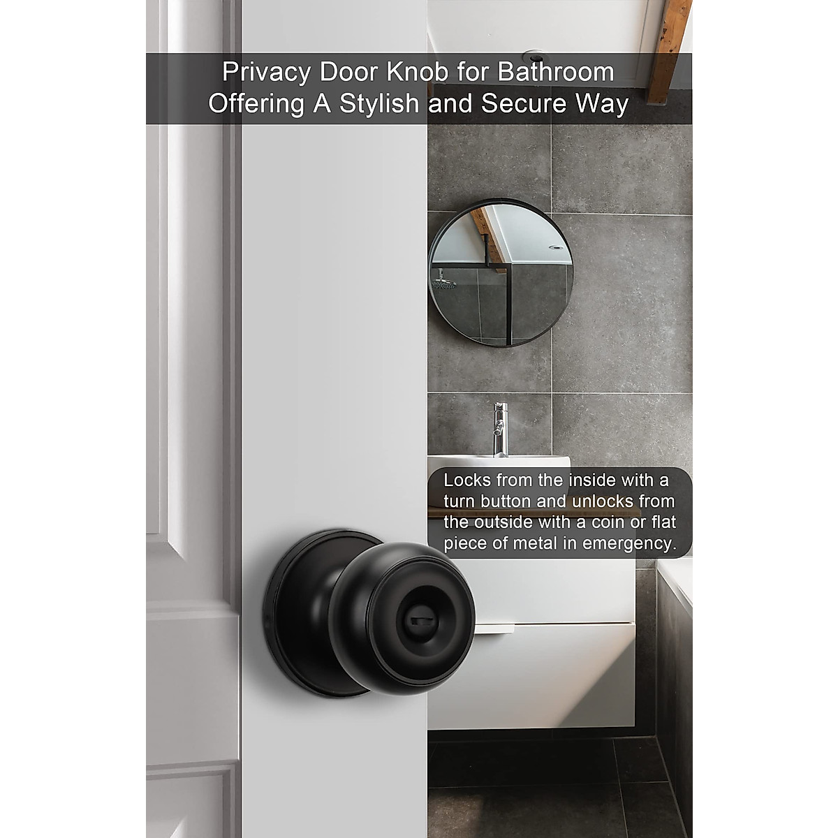 goldenwarm Black Door Knobs Interior, Matte Black Keyless Privacy Door Knob, Black Bedroom Door Knobs, Black Door Knobs Interior Bulk, Indoor Bathroom Door Knob(6 Pack, Matte Black)