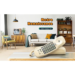 AT&T TRIMLINE 210 Corded Home Phone, No AC Power Required, Improved Easy-Wall-Mount, Lighted Big Button Keypad, 13 SpeedDial Keys, Last Number Redial, Mute, Flash, Volume Control, Beige