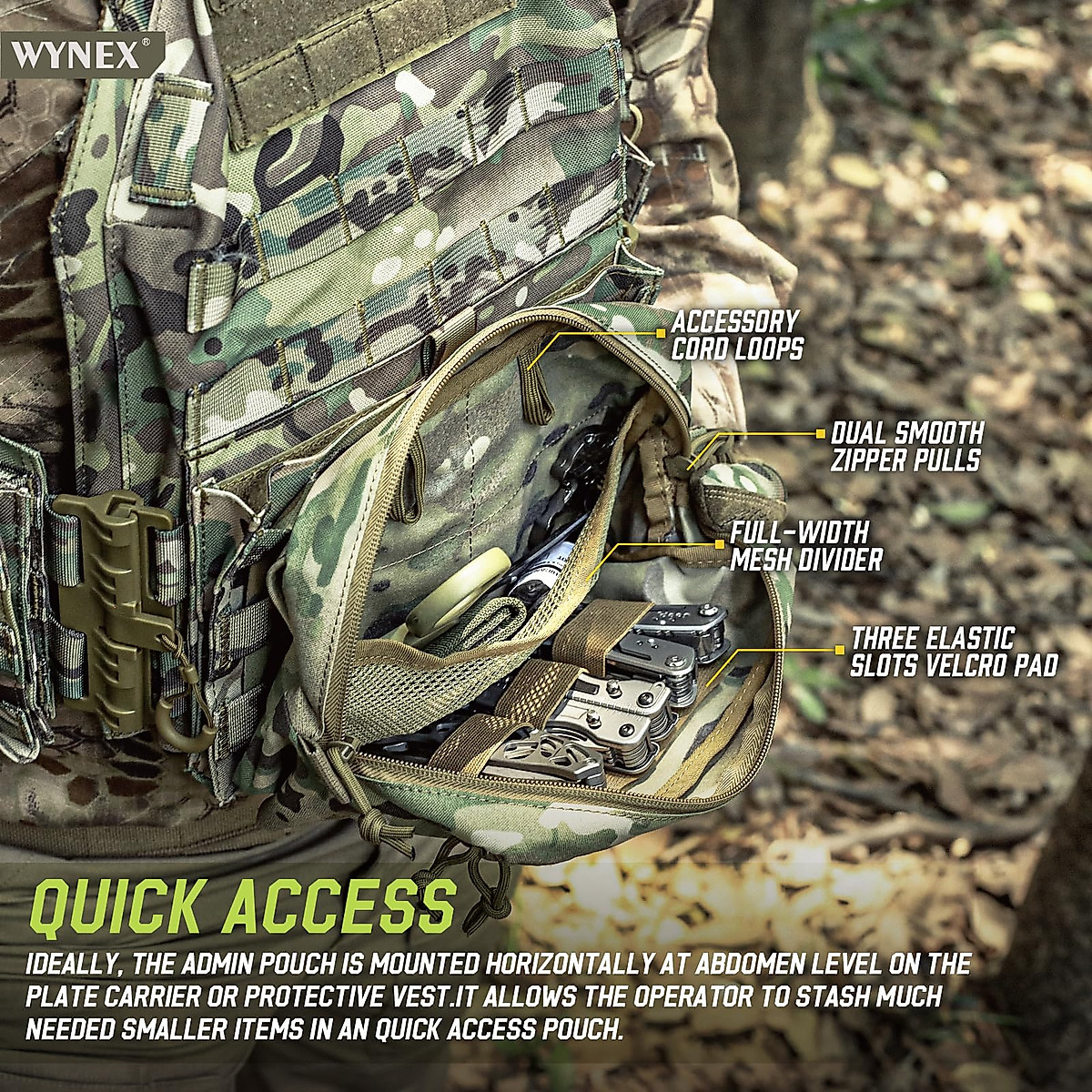 WYNEX Tactical Molle GP Admin Pouch, Molle General Purpose Pouch EDC Molle Utility Tool Pouch Organizer Military Multi Purpose Bag Modular Pouches Cummerbund Belt Pouch with Hook and Loop Insert Panel