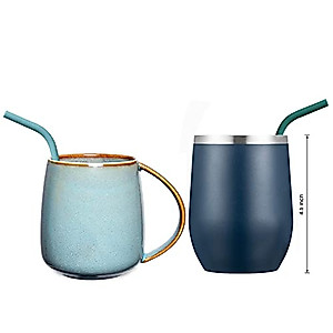 Tegion Reusable Thin Short 6.7" Cute Silicone Bendy Straws for Toddlers&Kids&Baby,6 10 12 oz Wine/Yeti Tumbler, Coffee/Cocktail Mug,Soda Cans,Take n toss Cup/BPA FREE-Small Flexible with Brushes